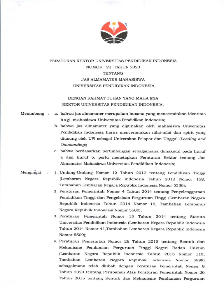 Nomor 22 Tahun 2023 Tentang Jas Almamater Mahasiswa UPI Compressed | PDF