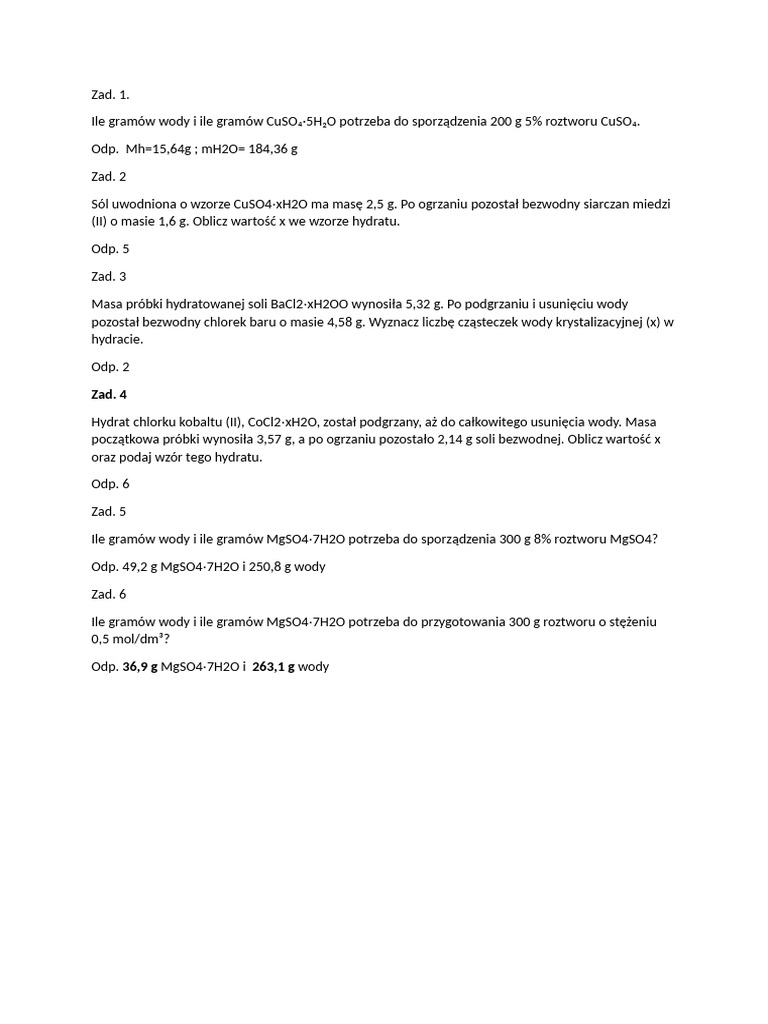 Zadania Hydraty | PDF