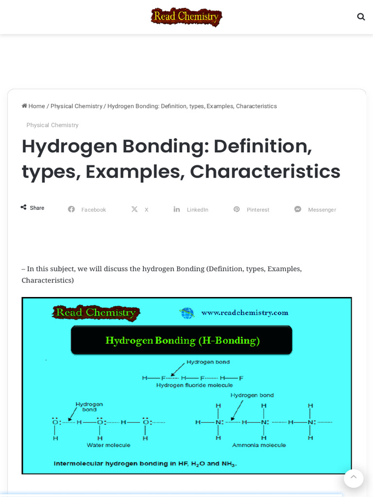 Hydrogen Bonding - Definition, Types, Examples, Characteristics | PDF ...