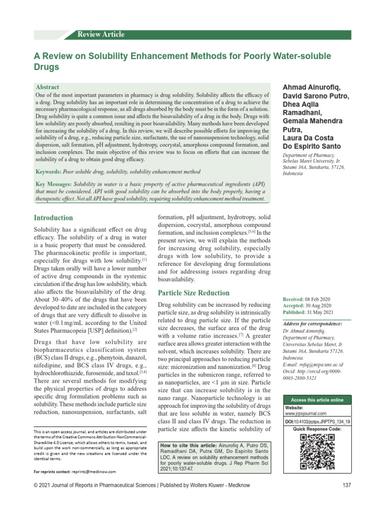 A Review On Solubility Enhancement Methods For.20 | PDF ...