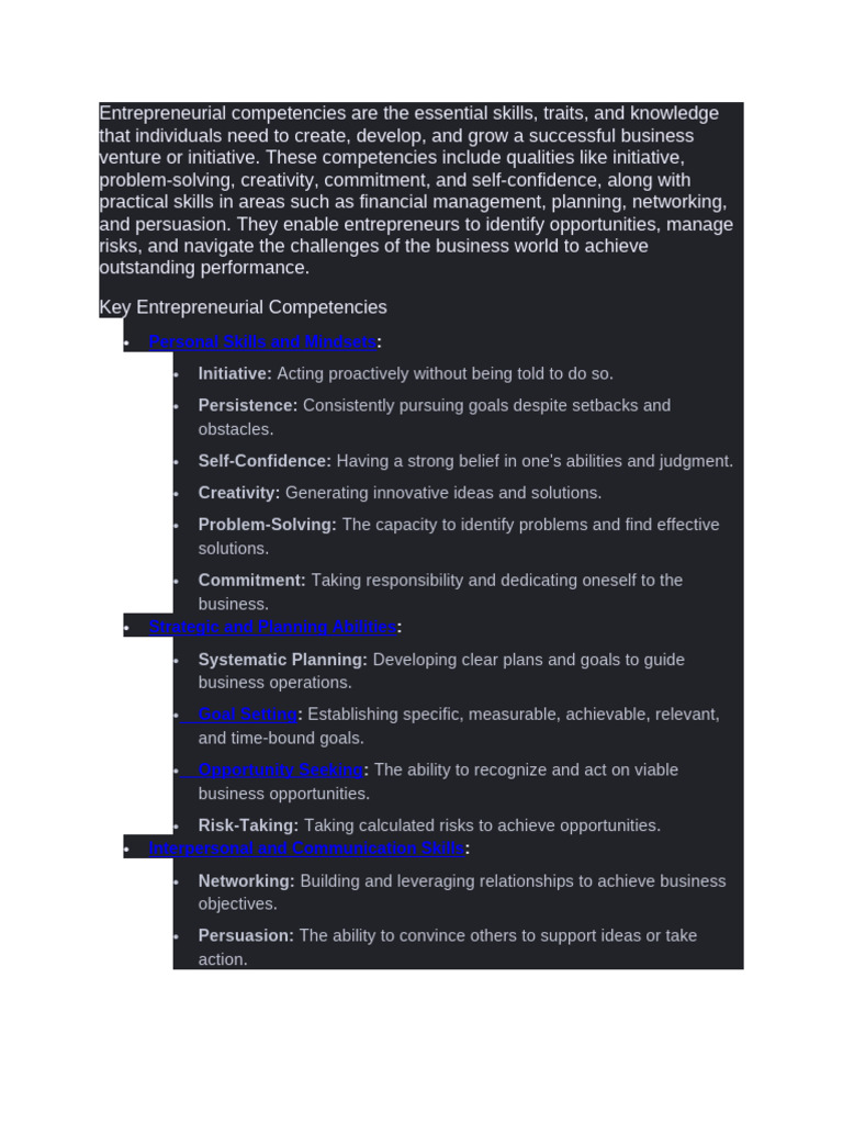 Entrepreneurial Competencies Are | PDF