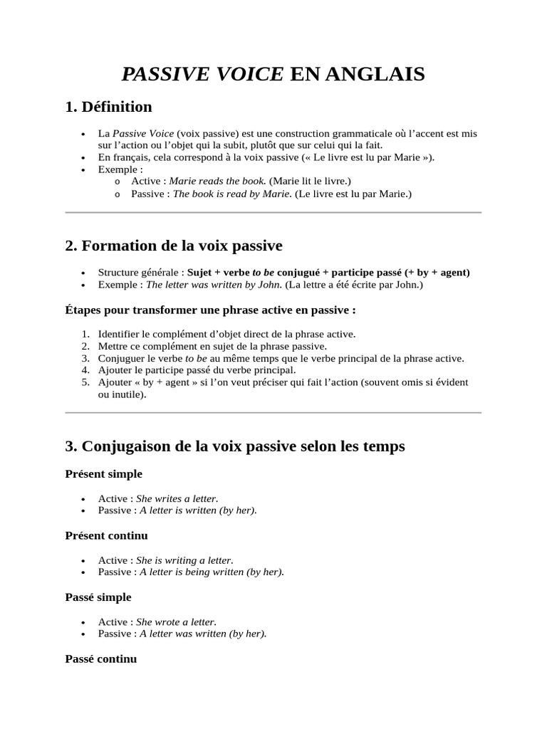 Comprendre la voix passive en anglais | PDF | Morphologie linguistique ...