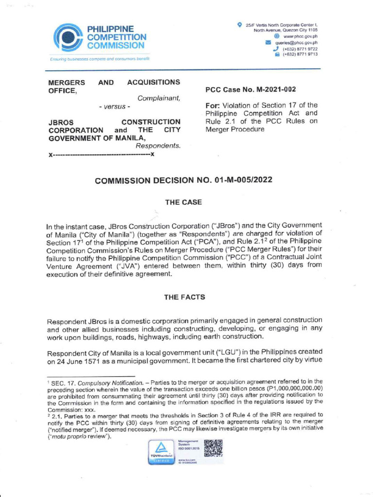 JBros Construction Late Notification Case | PDF | Mergers And ...