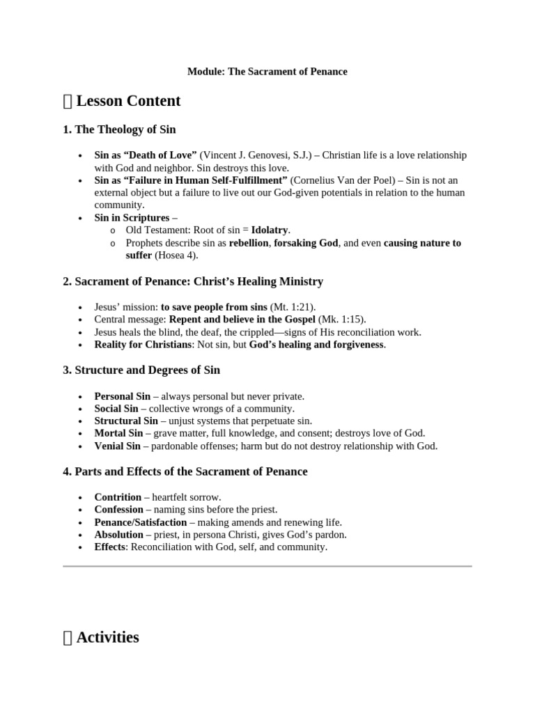 Module For Penance | PDF | Penance | Systematic Theology