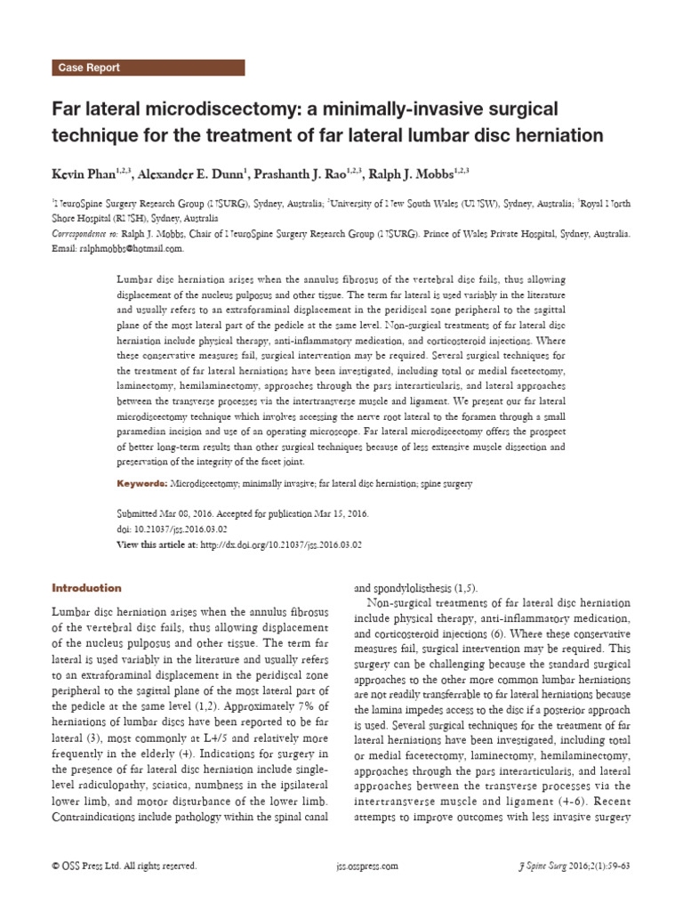 2016 - Far Lateral Approach - Lumbar | PDF | Vertebra | Surgery