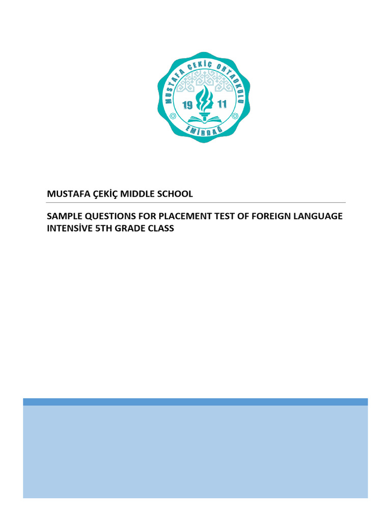 Sample Questions For Placement Test of Foreign Language Intensive 5th ...