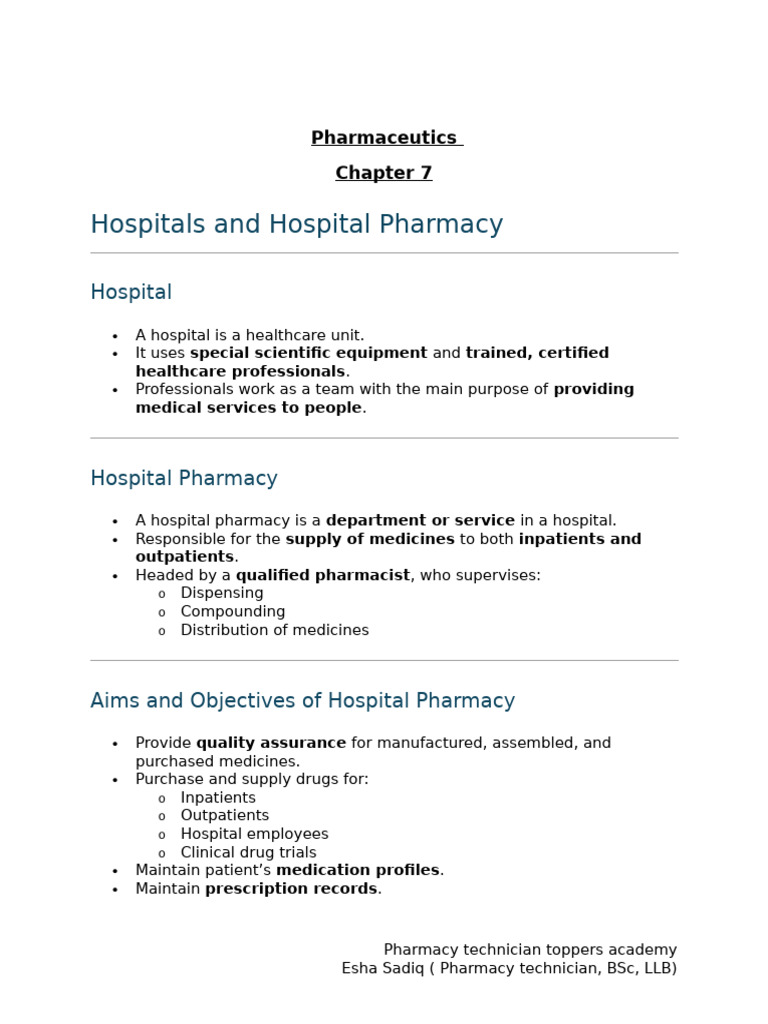 Overview of Hospital Pharmacy Functions | PDF | Pharmacy | Hospital