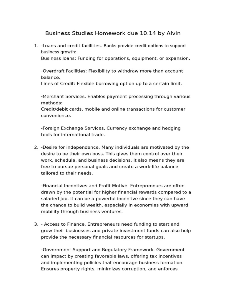 Business Studies Homework Due 10.14 | PDF | Entrepreneurship | Venture ...