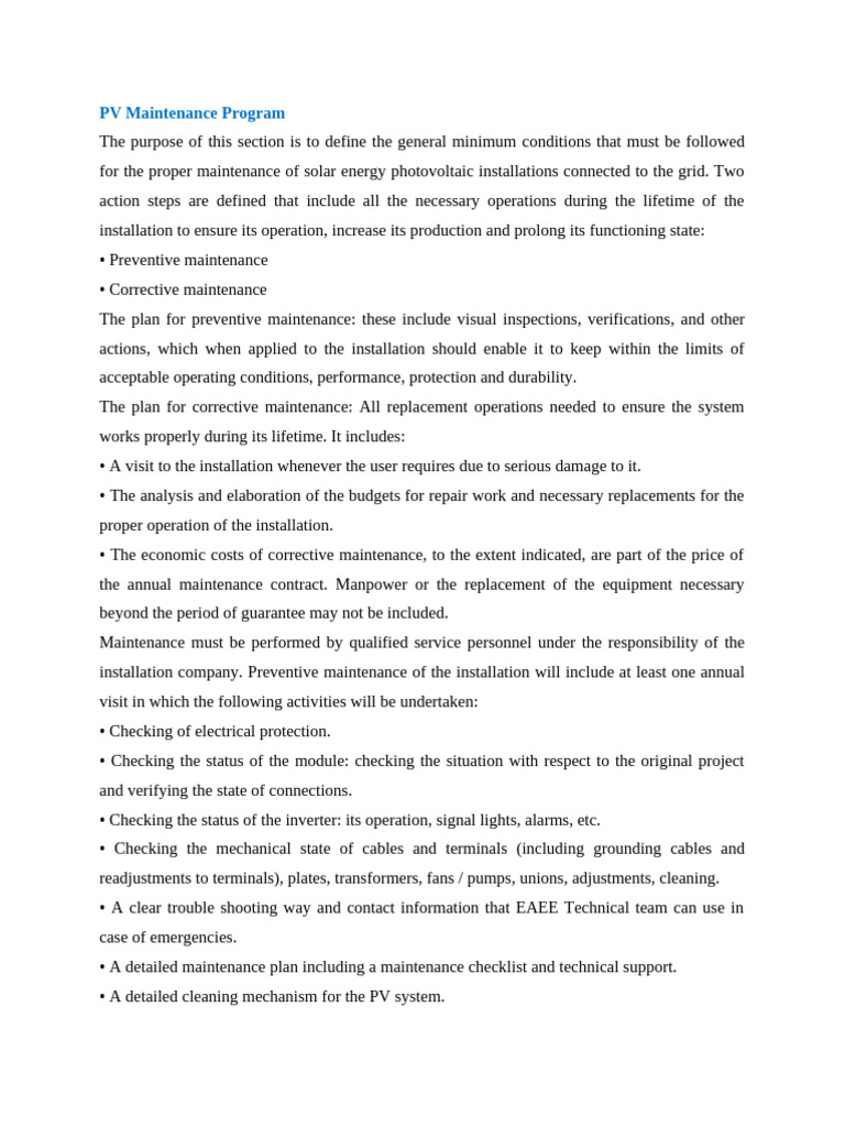 PV Plant Maintenance Guidelines | PDF | Photovoltaics | Photovoltaic System