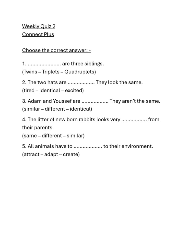 Weekly Quiz 2 Connect Plus | PDF