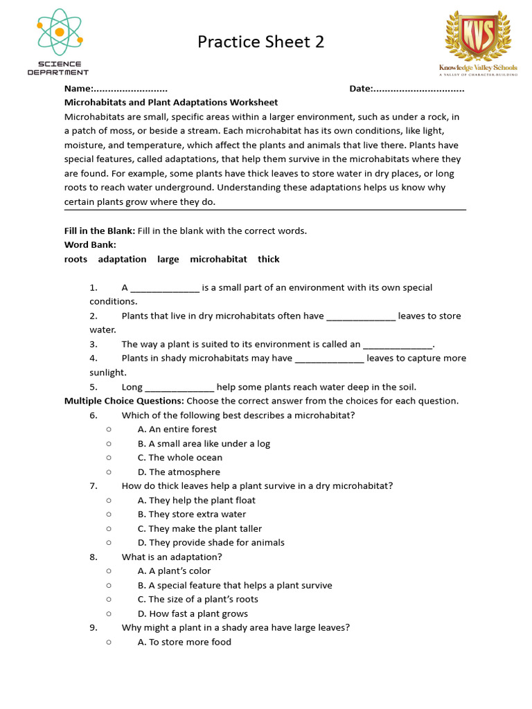 Practice Sheet 2 - Answer | PDF | Habitat | Plants