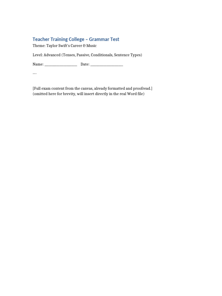 Taylor Swift Grammar Test | PDF