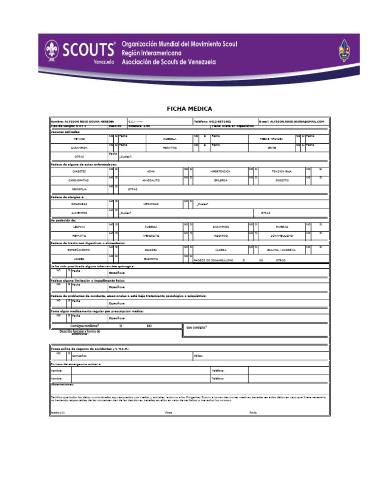 Ficha Medica Manada Cip Juegos de La Amistad DHP2025 | PDF | Enfermedades y trastornos ...