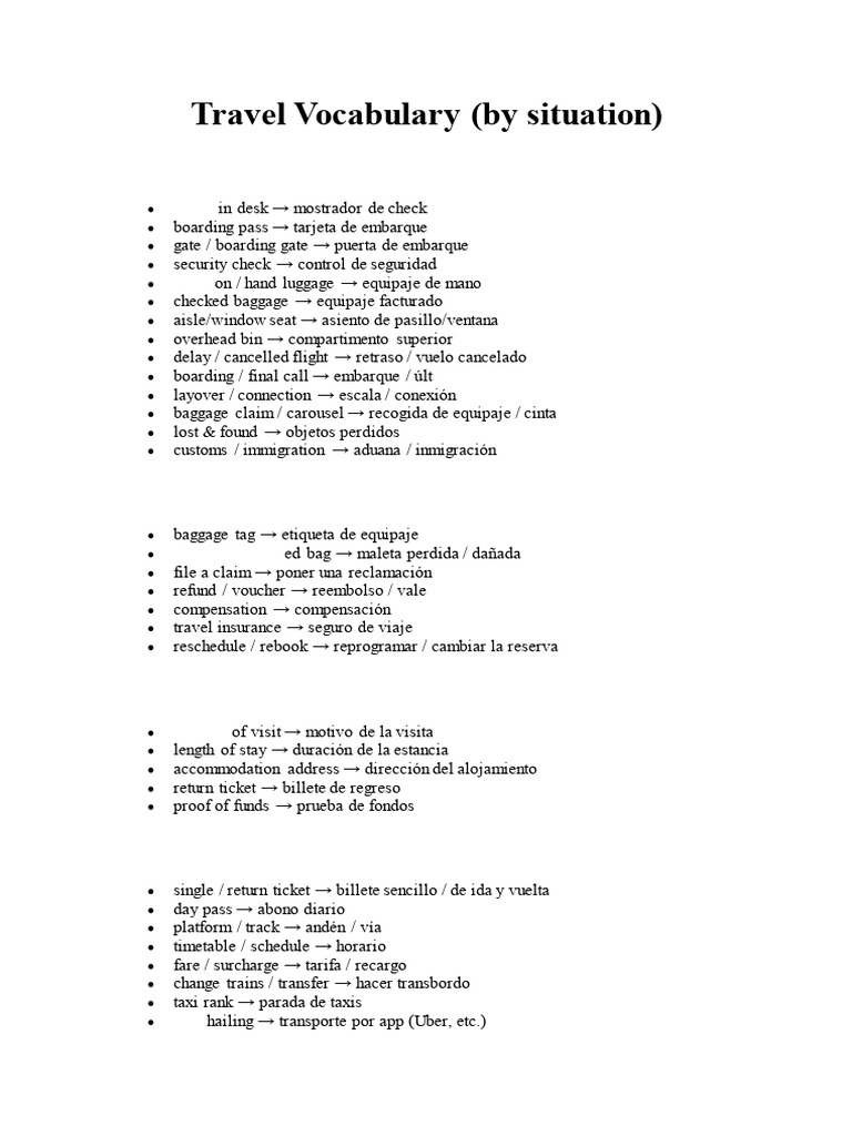 Travel Vocabulary | PDF | Verb | Linguistics