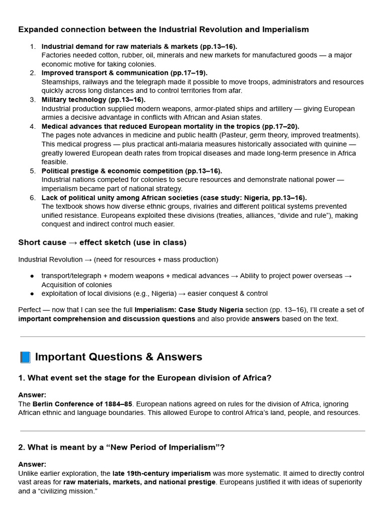 Industrial Revolution's Impact on Imperialism | PDF | Imperialism | Nigeria