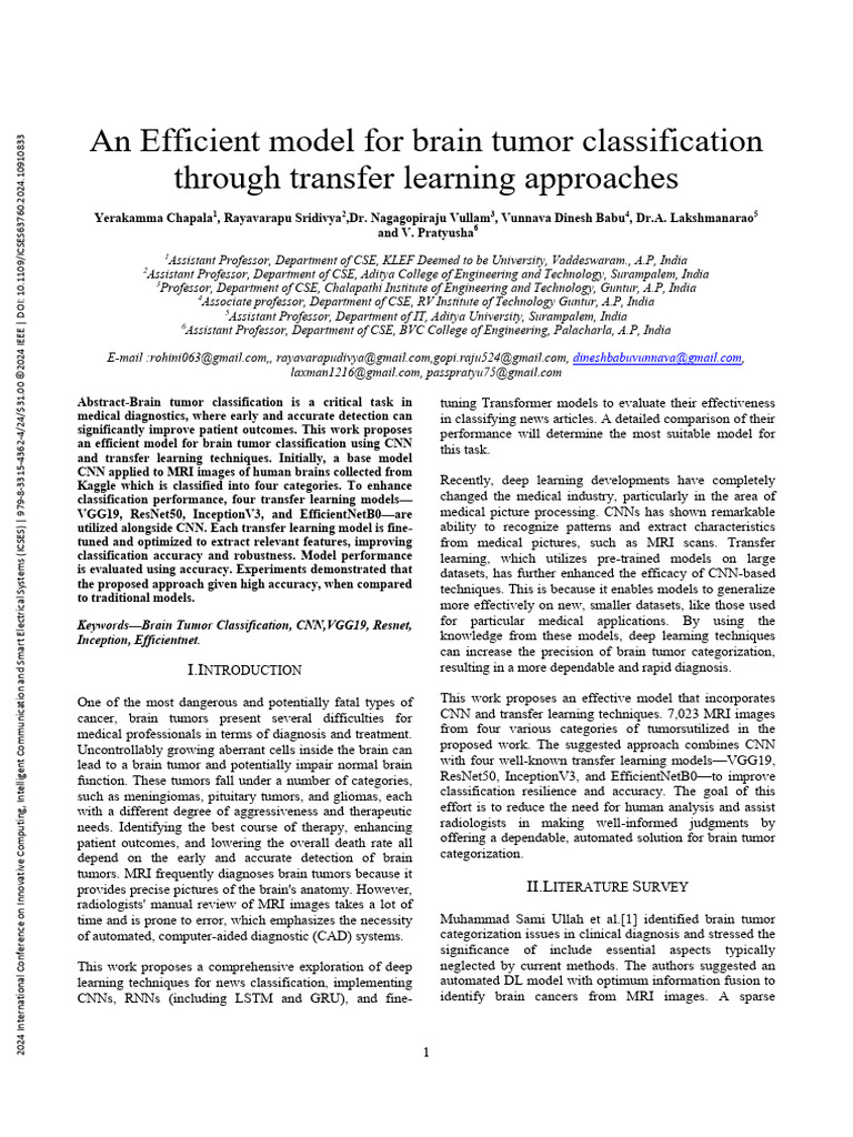 An Efficient Model For Brain Tumor Classification Through Transfer Learning Approaches | PDF ...