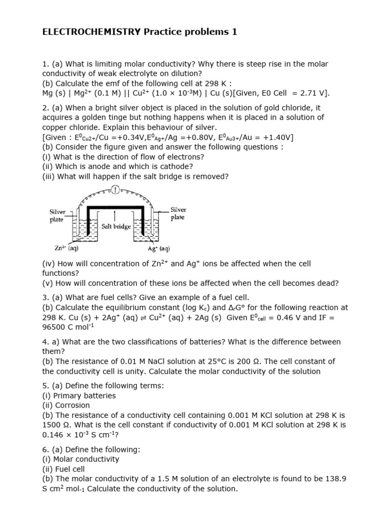 Electrochemistry Practice 1 | PDF | Electrochemistry | Physical Sciences