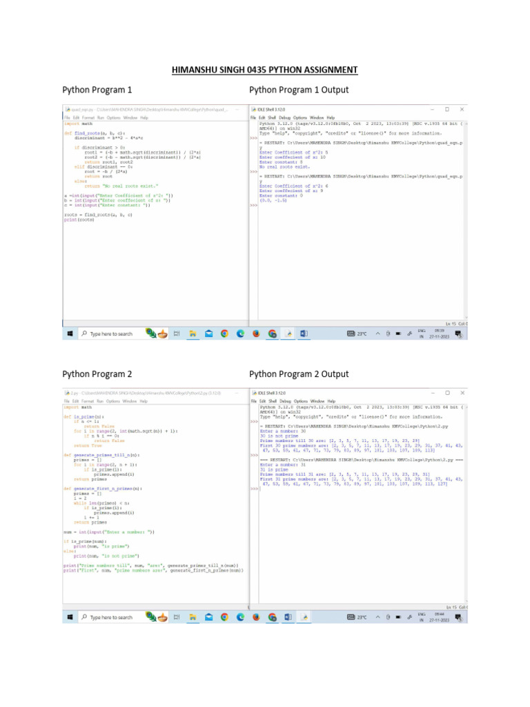 Python Assignment Outputs Overview | PDF