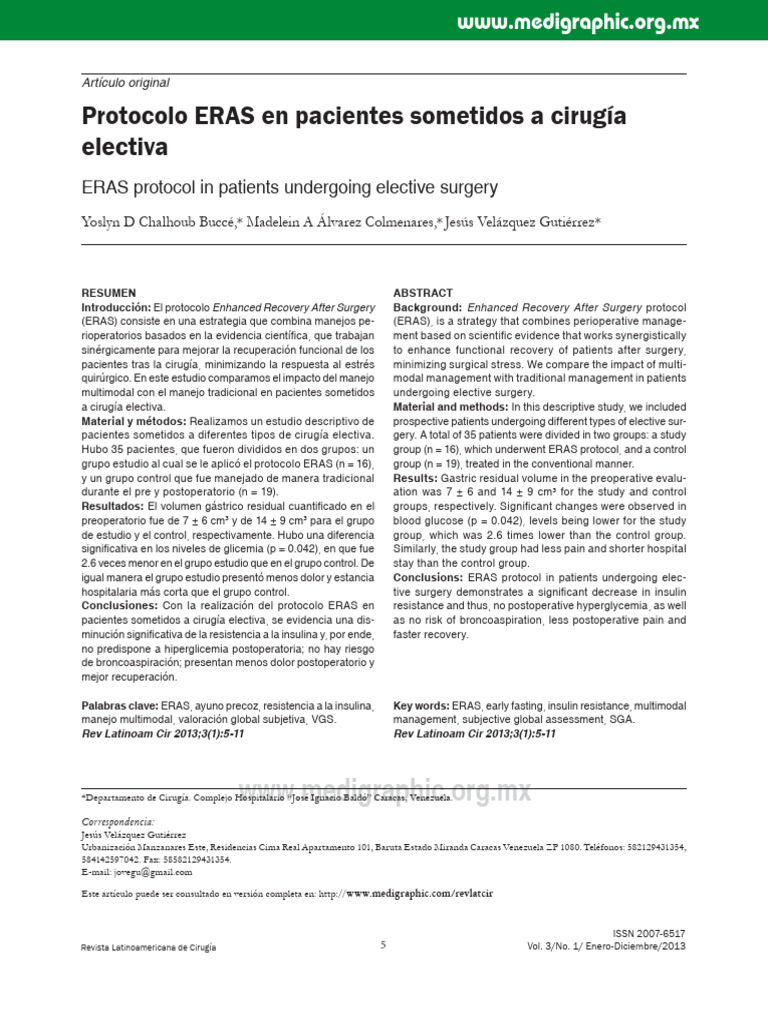 Protocolo ERAS en Cirugía Electiva: Beneficios | PDF | Cirugía ...