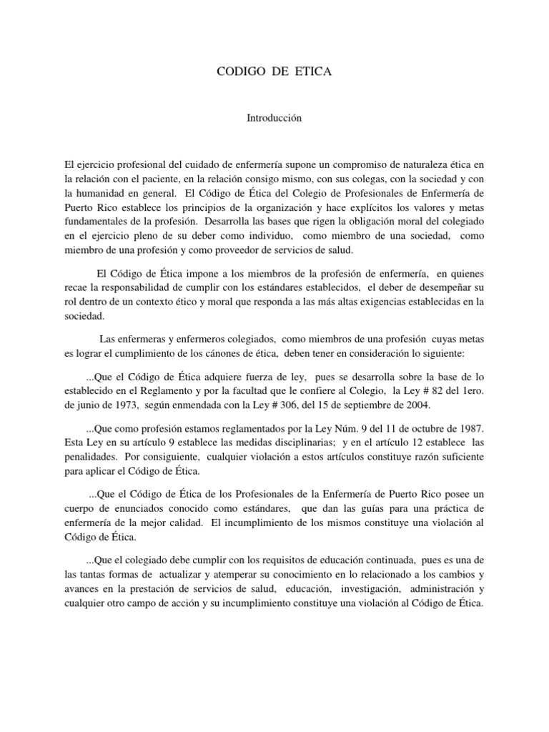 Codigo de Etica Enfermeria | PDF | Enfermería | Moralidad