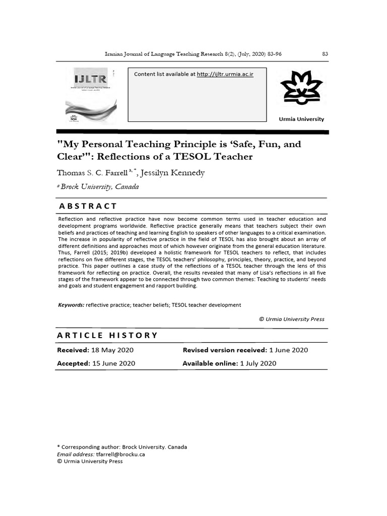 My Personal Teaching Principle Is Safe Fun and Clear Reflections of A ...