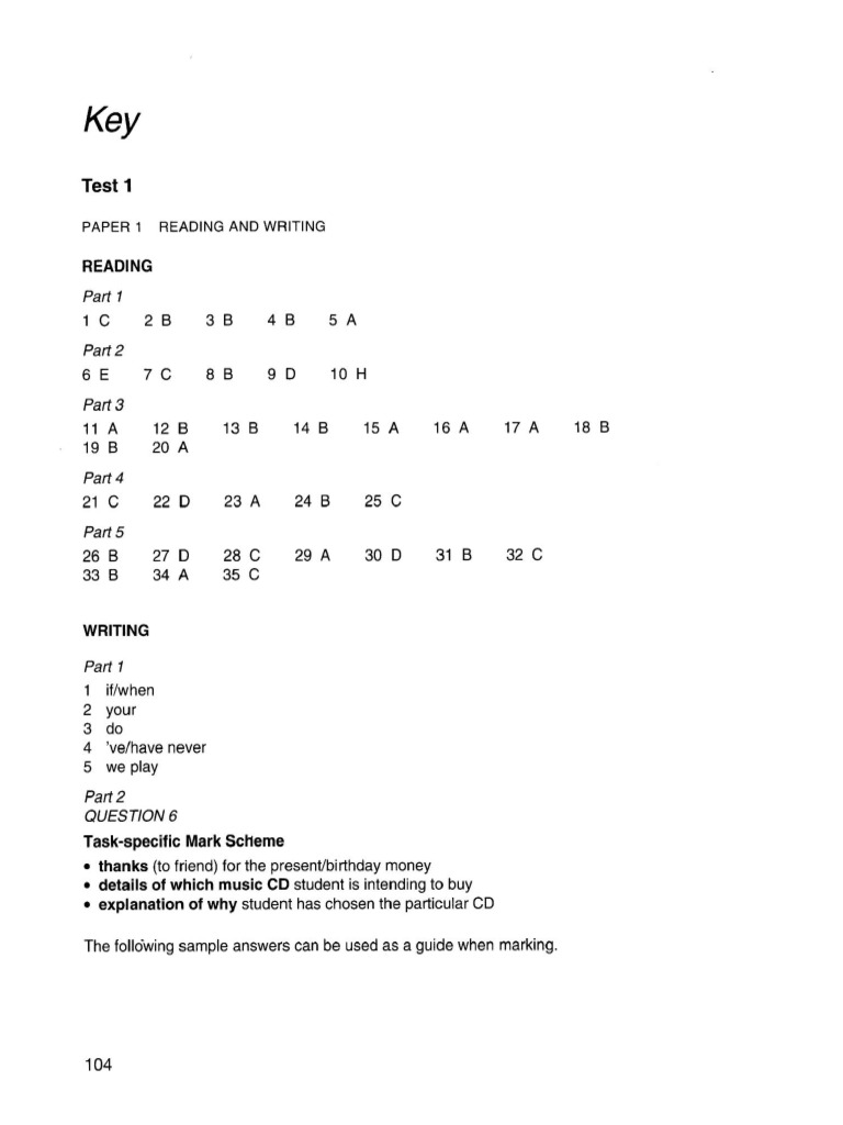 PET 1 - Test1 校园版 答案 | PDF