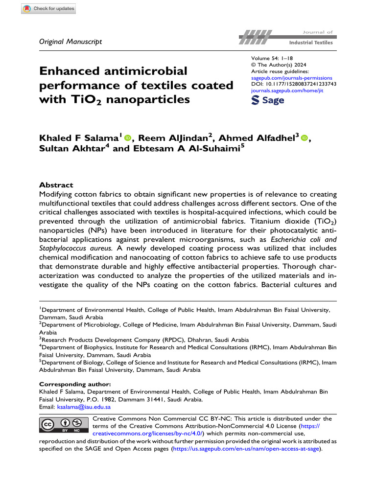 Enhanced Antimicrobial Performance of Textiles Coated With TiO2 ...