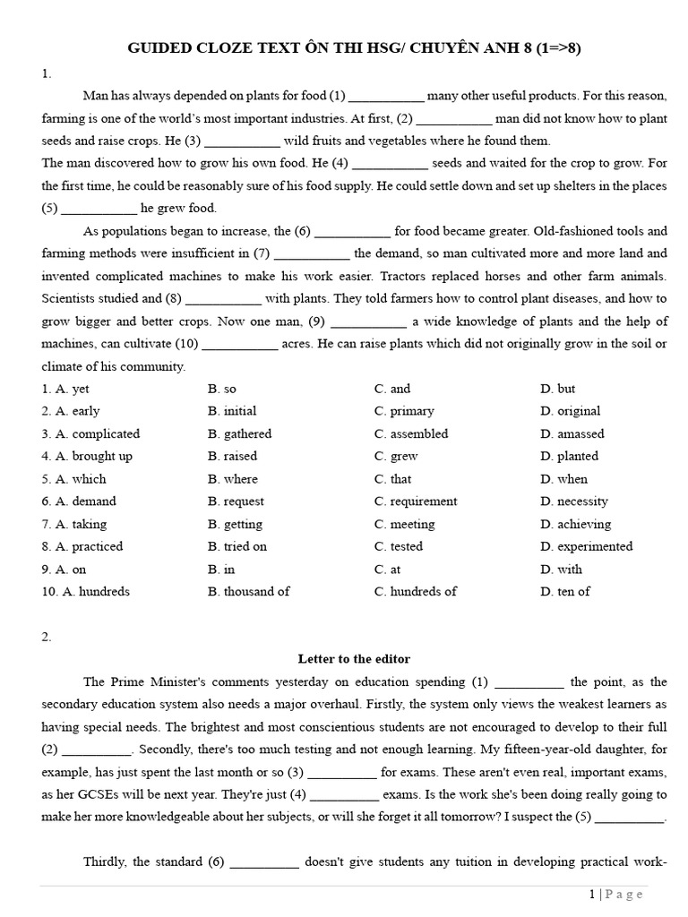 Guided Cloze Text for English Proficiency | PDF | Money | Agriculture