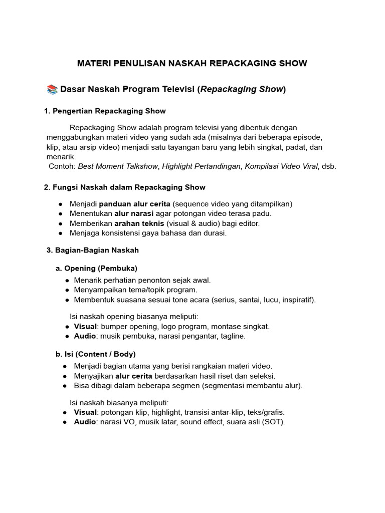 Materi Penulisan Naskah Repackaging Show | PDF