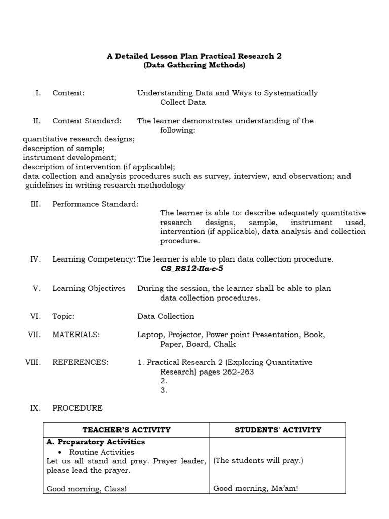 A Detailed Lesson Plan in Collection of Data - Compress | PDF | Data ...