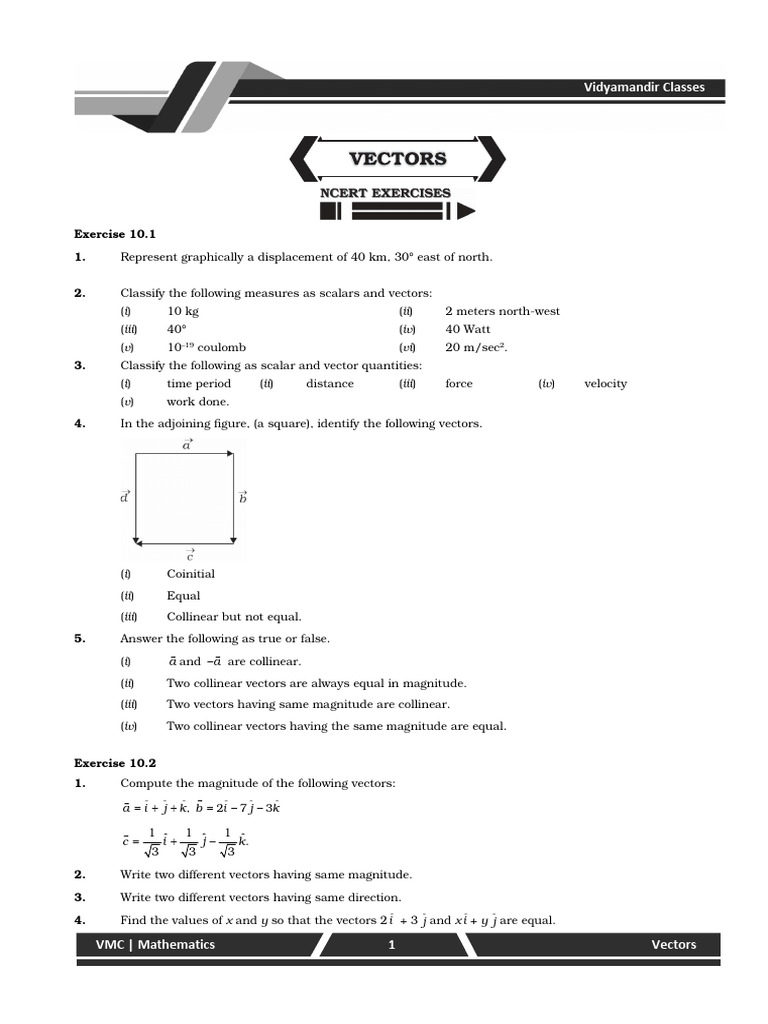 Vectors: Exercises and Solutions | PDF | Euclidean Vector | Mathematics