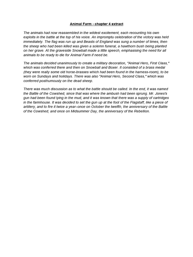 Animal Farm - Chapter 4 Extract | PDF