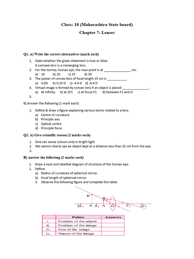 Chapter 7 - Lenses (Question Bank) | PDF | Electromagnetic Radiation ...