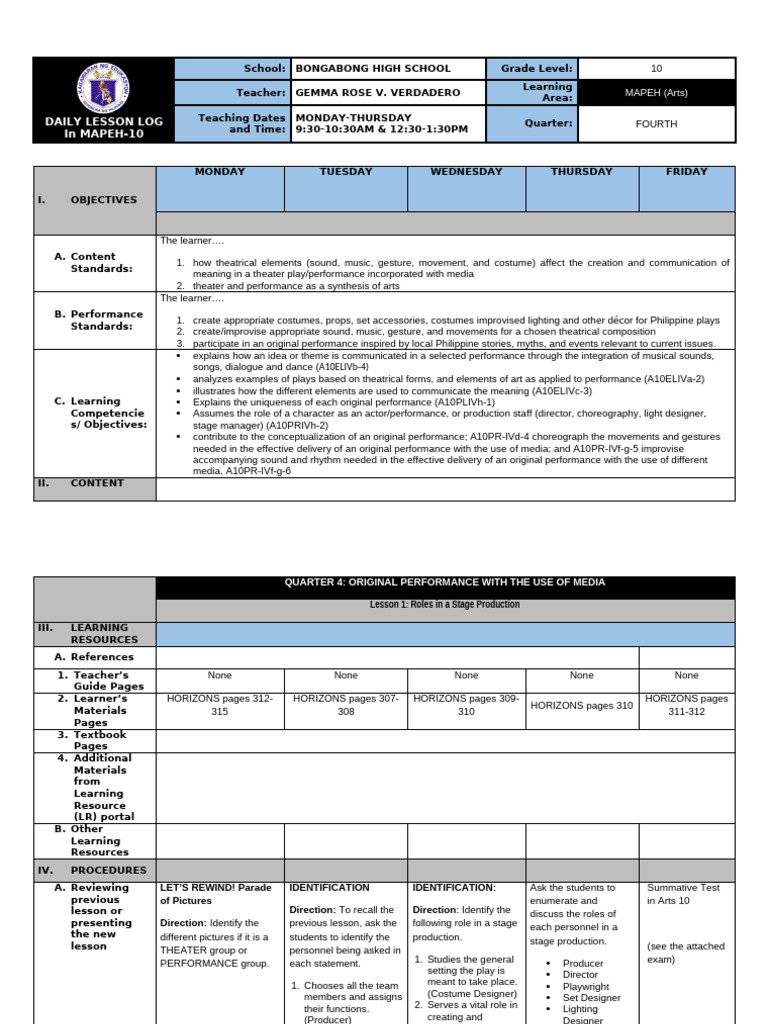 DLL Q4 Arts WK 5-8 - 024007 | PDF | Learning
