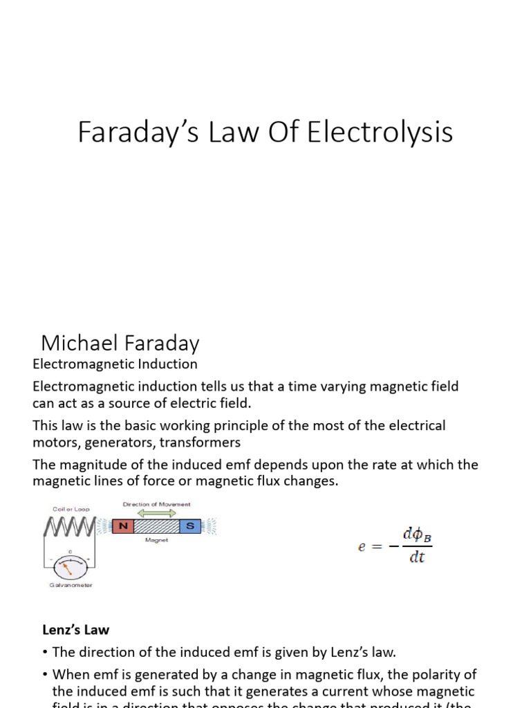 Faraday's Law of Electrolysis | PDF | Electromagnetic Induction | Ion