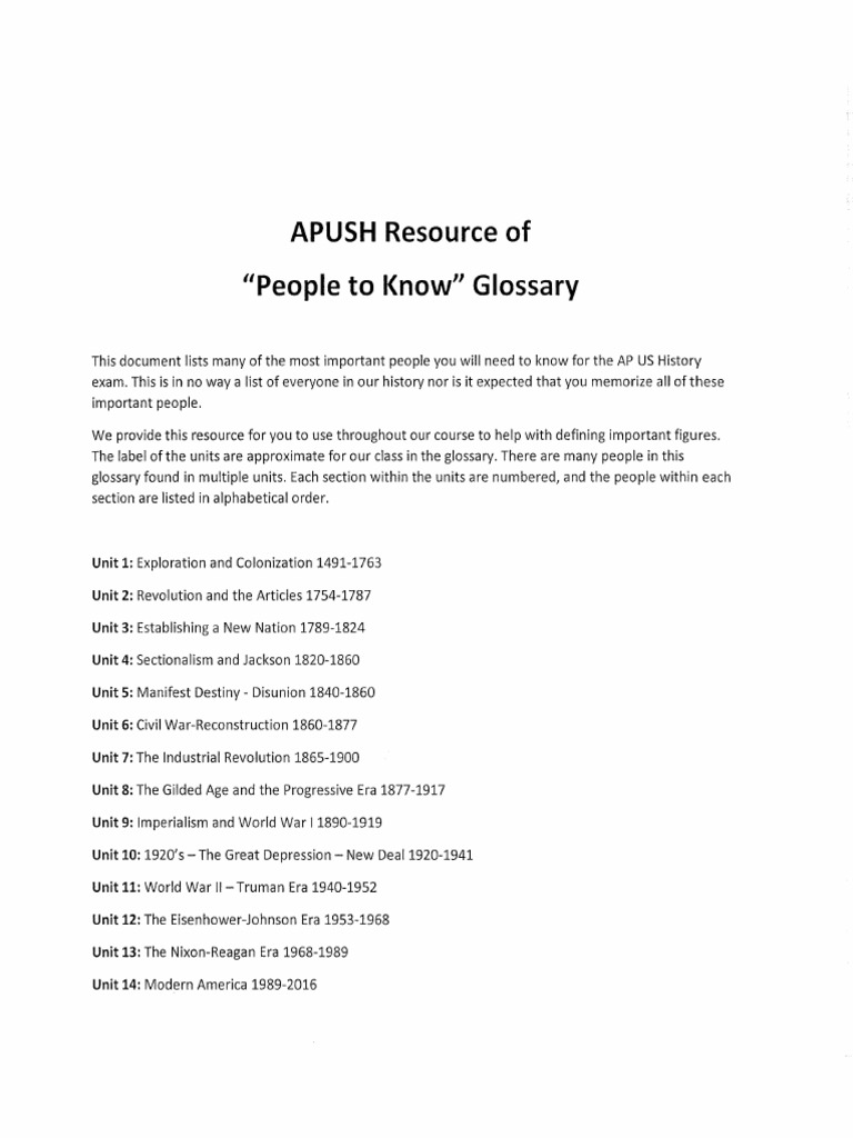 APUSH People To Know Glossary | PDF