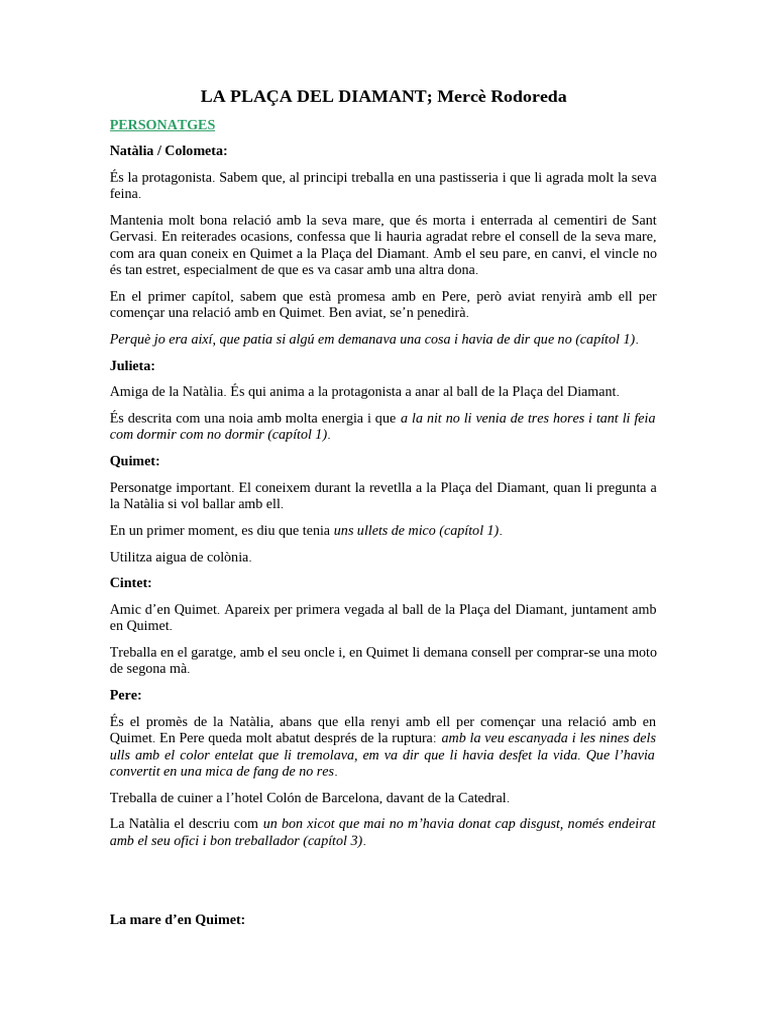 La Plaça Del Diamant | PDF