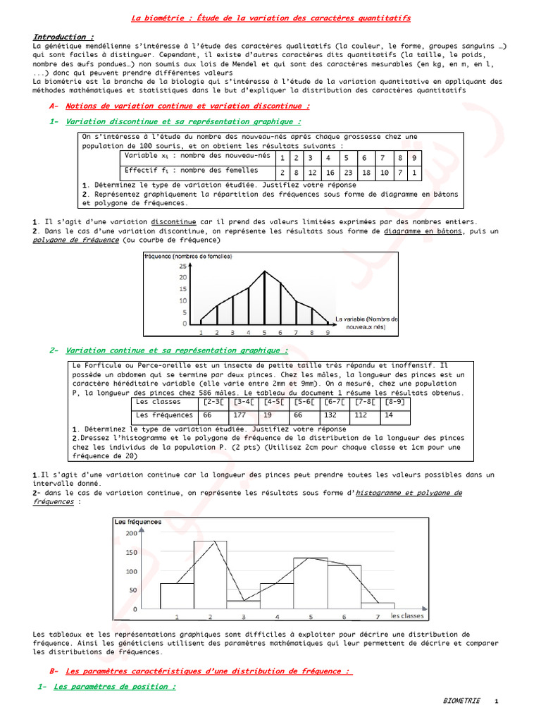 Introduction à la biométrie quantitatif | PDF | Moyenne | Variance ...