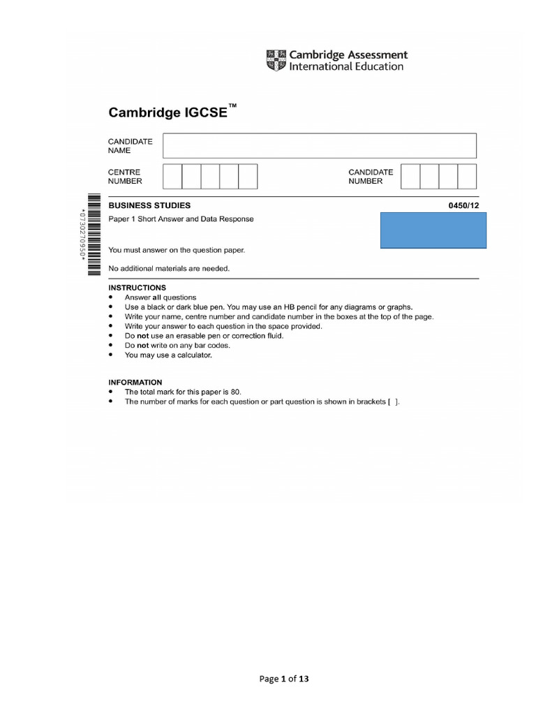 Answer Key Ig1 iGCSE Business Studies 1st Assessment Test On Thursday ...