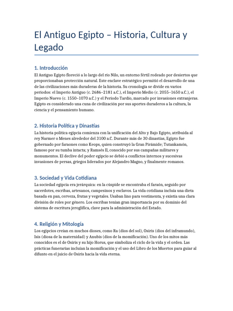 El Antiguo Egipto Historia Cultura Legado | PDF | Antiguo Egipto