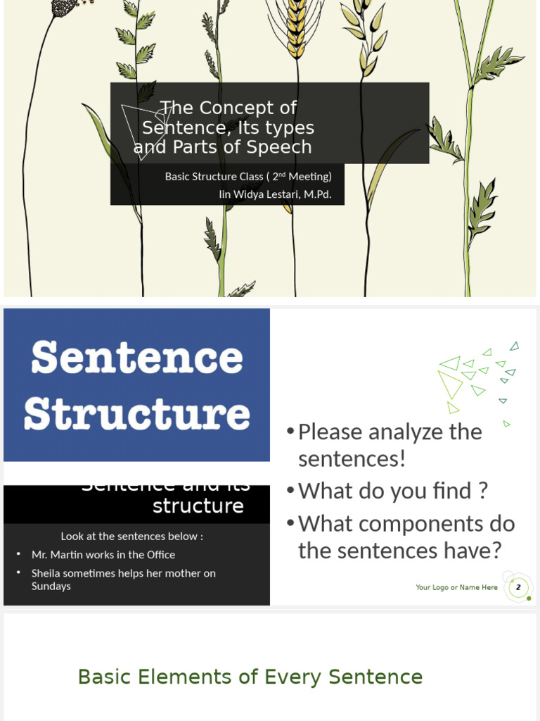 The Second Meeting - The Concept of Sentence and Parts of Speech | PDF ...