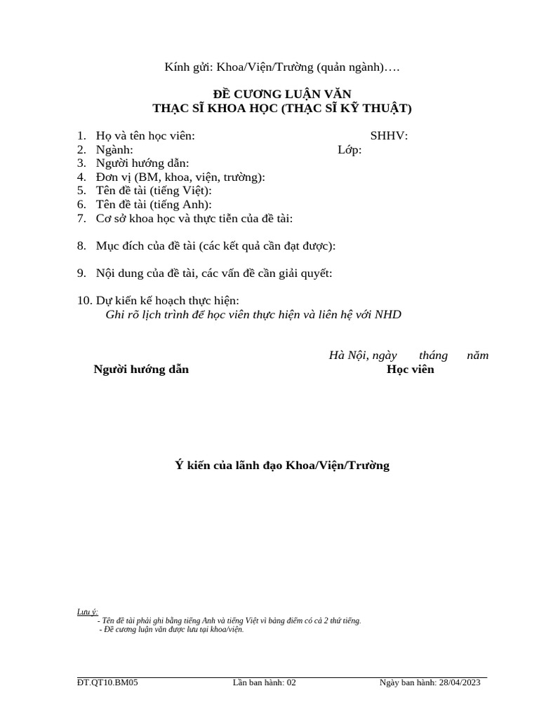 ĐT - qt10.BM05 - Mau de Cuong Nghien Cuu | PDF