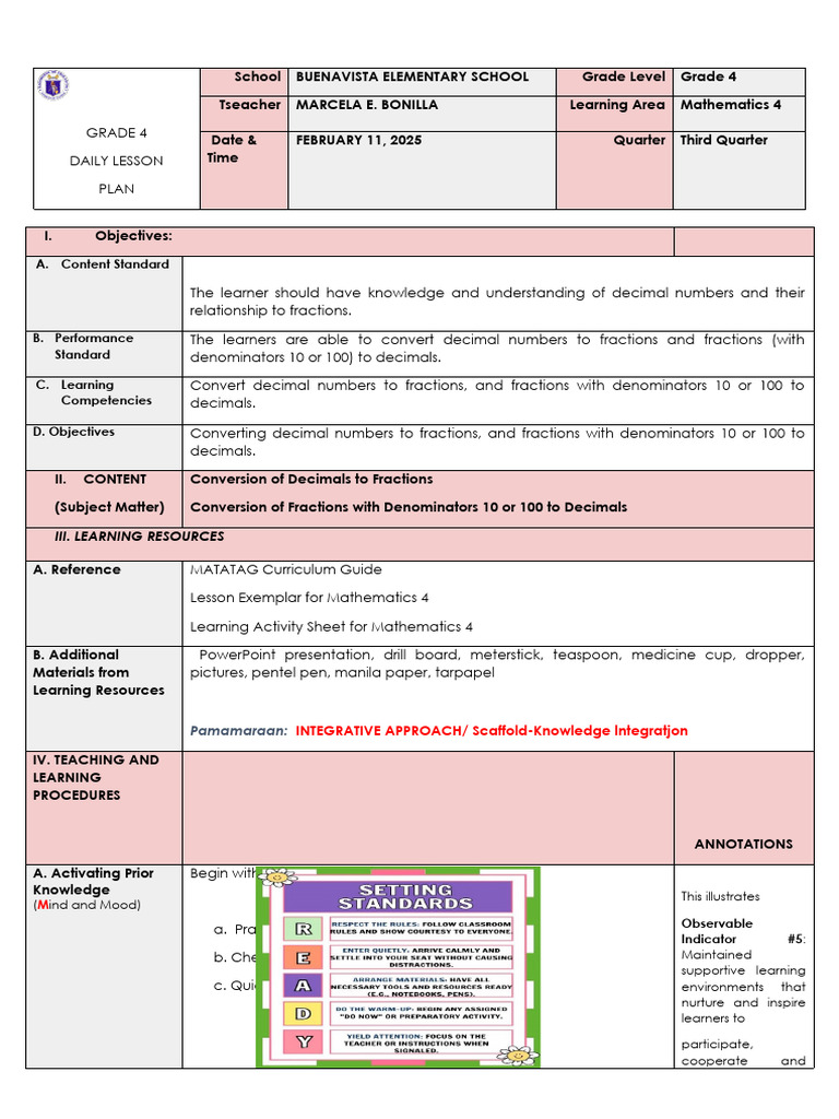 Grade 4 Math: Decimals to Fractions Lesson | PDF | Learning ...