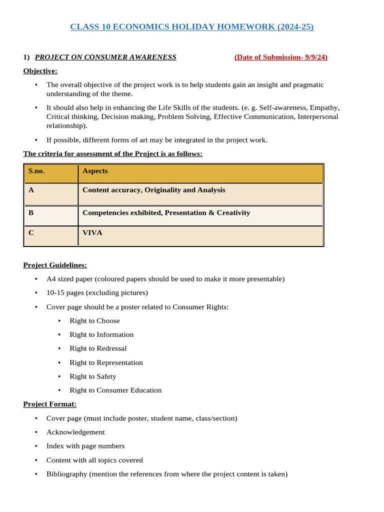 Class 10 Economics Holiday Homework 2024-25 | PDF | Globalization ...