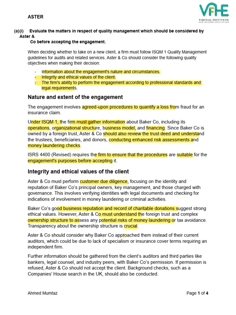ASTER Audit Quality Management Considerations | PDF | Audit | Insurance
