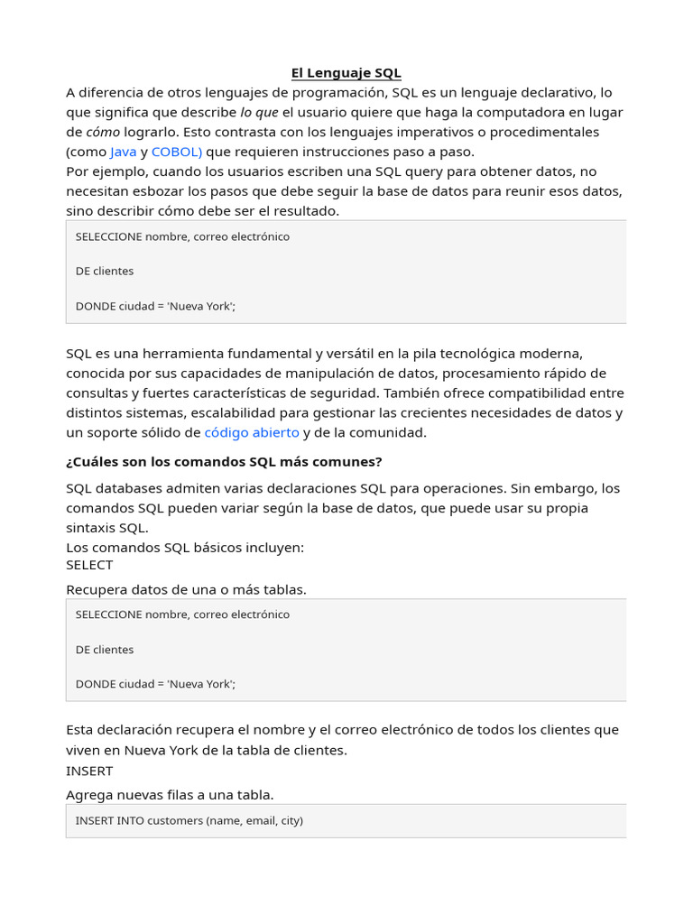 Lenguaje SQL | PDF | SQL | Gestión de datos