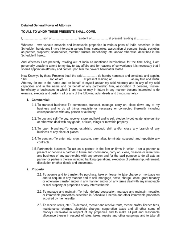 Detailed General Power of Attorney | PDF | Lease | Banks