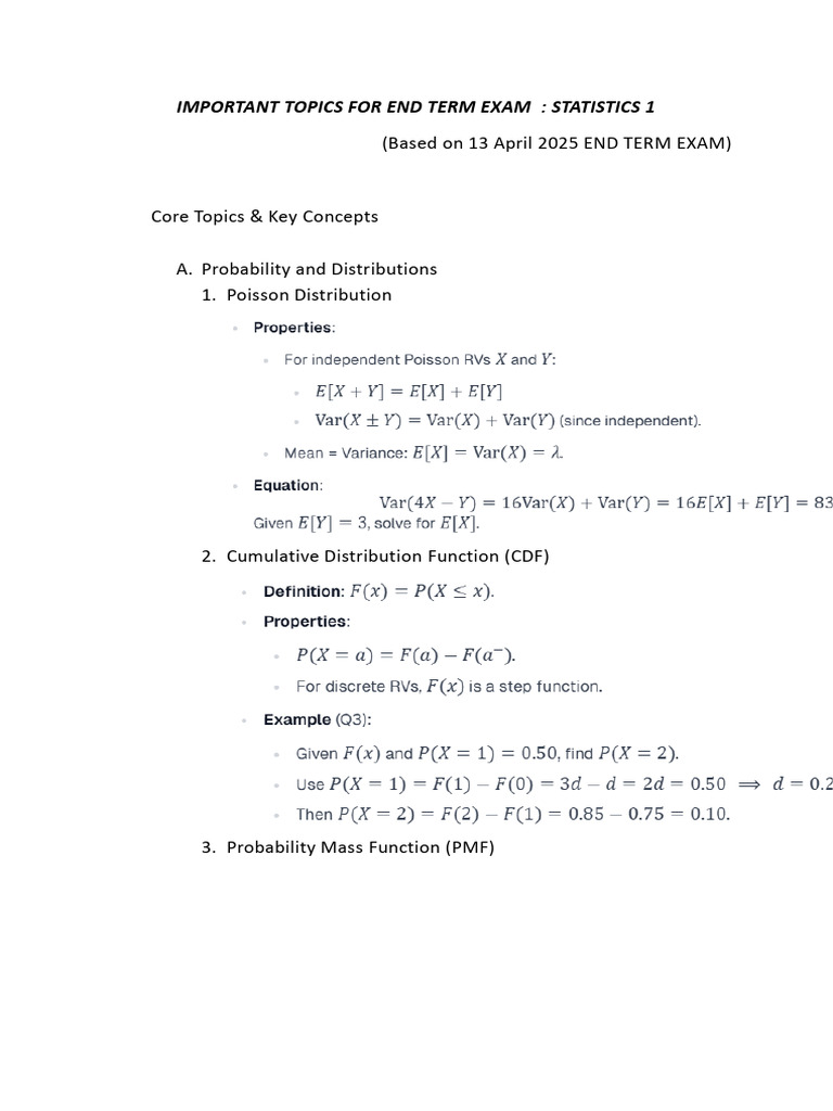 Key Topics for Statistics 1 Exam | PDF