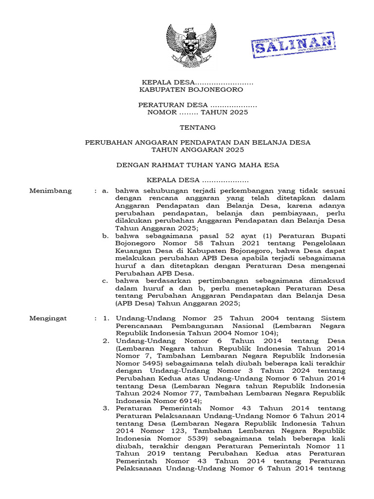 Perubahan APBDes 2025 di Bojonegoro | PDF