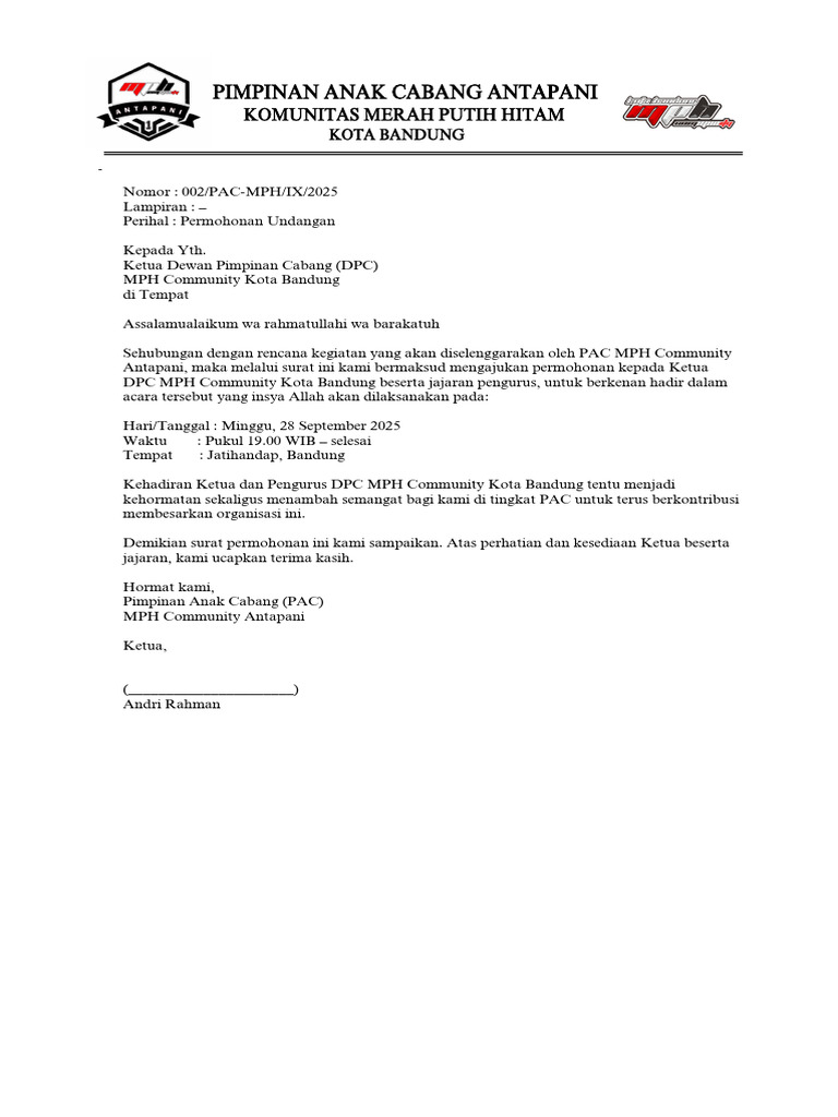 Surat Permohonan (PAC-ANTAPANI) | PDF